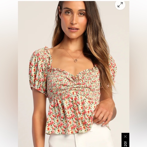 Lulus | Tops | Lulus Red And Green Floral Smocked Blouse | Poshmark